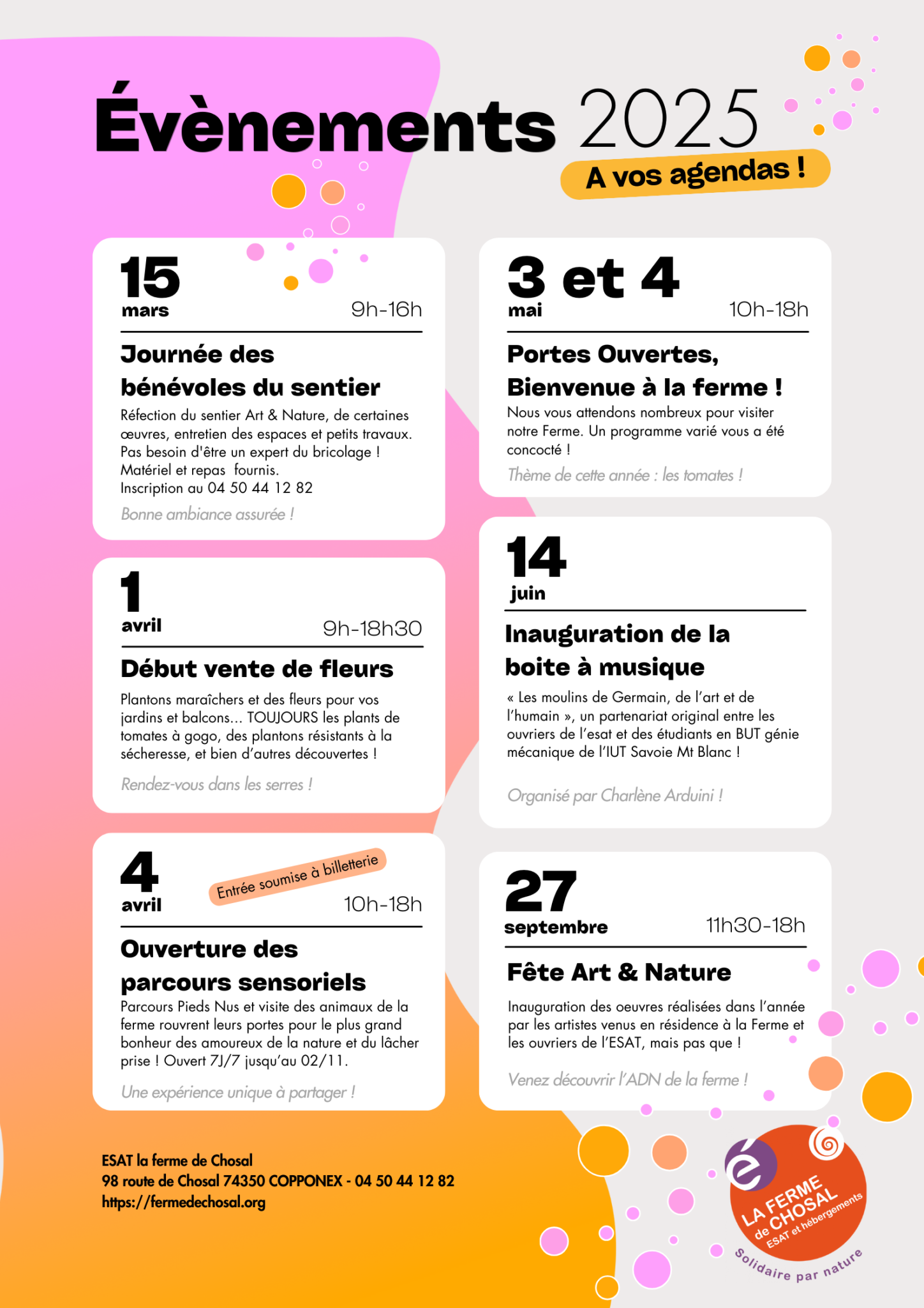 Évènements 2025 - La Ferme de Chosal